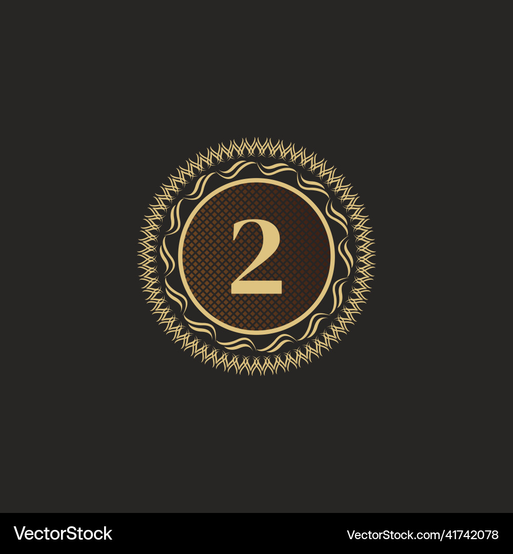 Emblem number 2 gold monogram design luxury Vector Image