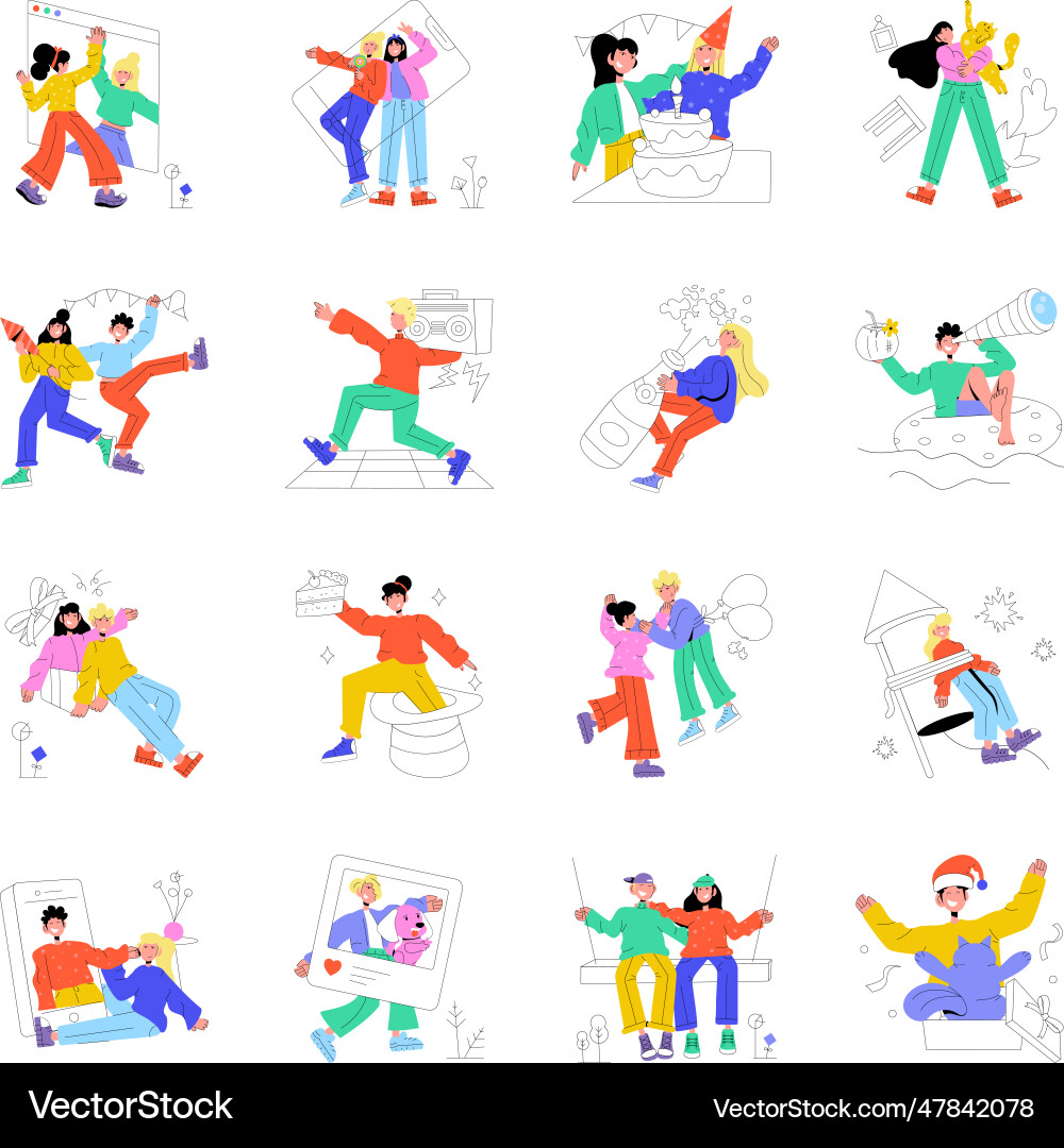 Pack of friends fun drawing Royalty Free Vector Image
