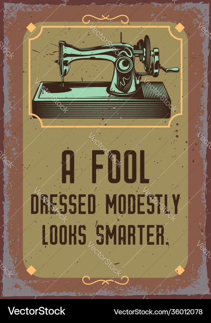 Poster design with a sewing machine on vintage Vector Image