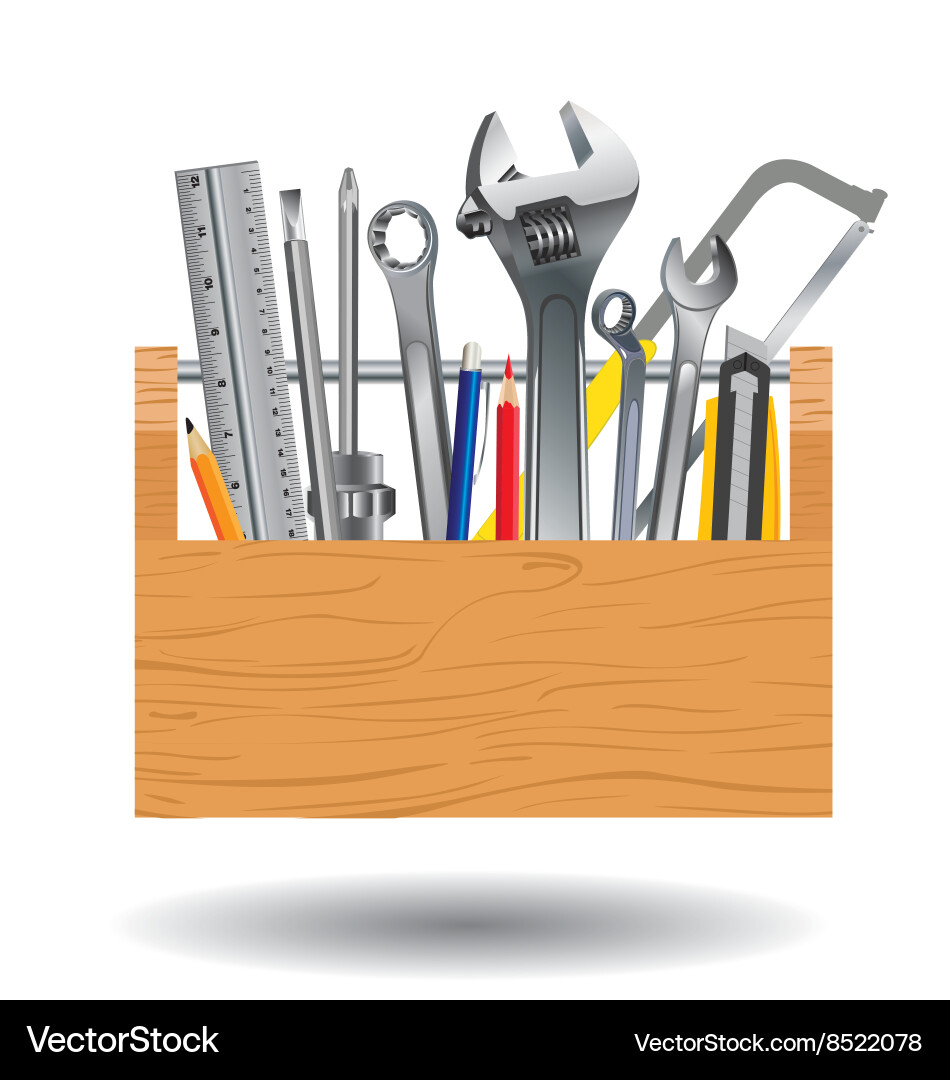 Professional tool with wooden box isolated Vector Image