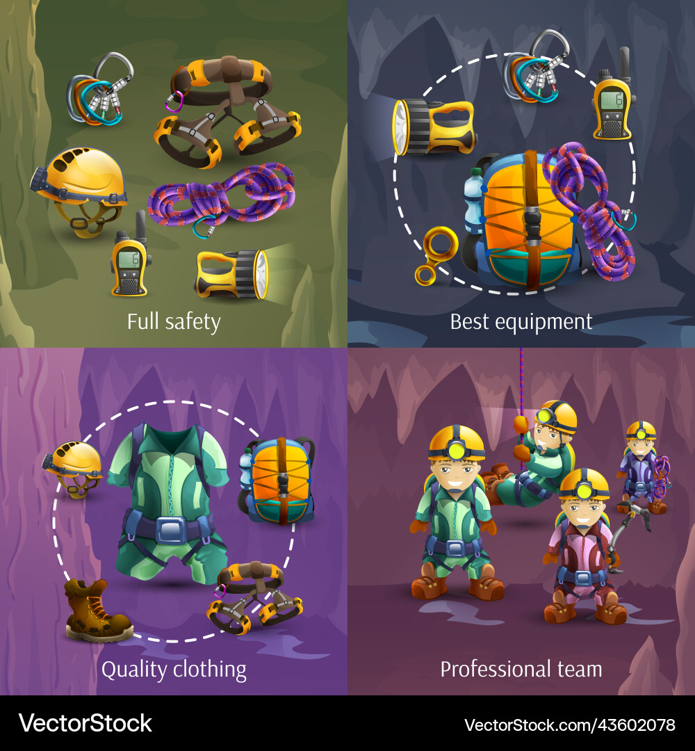 Speleology 4 3d icons square banner Royalty Free Vector
