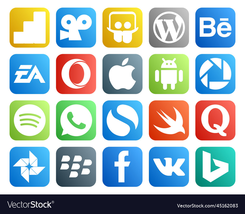 20 social media icon pack including quora simple Vector Image