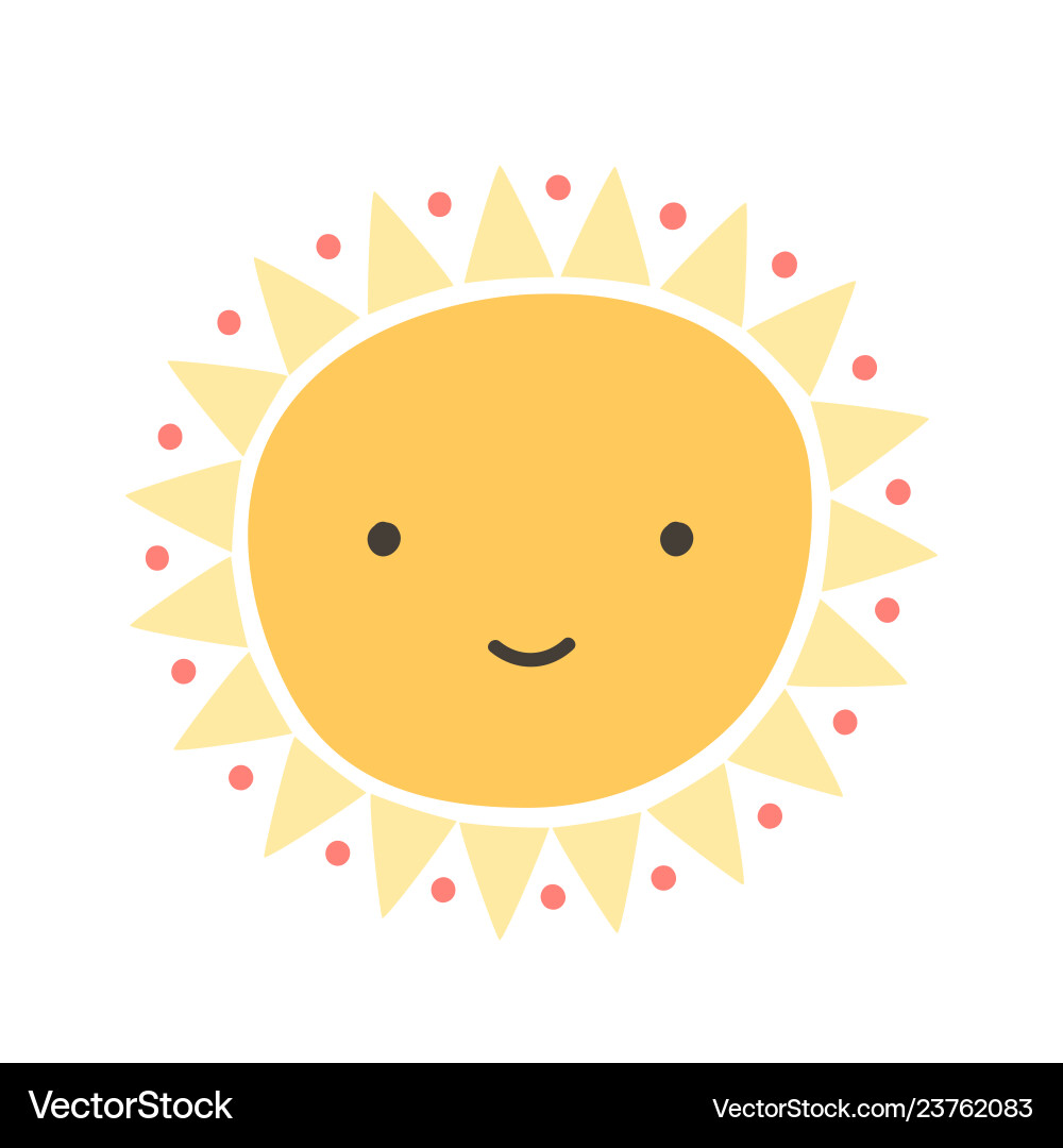 Cute funny sun with smiling face isolated on white
