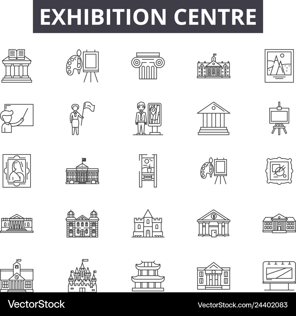 Exhibition centre line icons for web and mobile Vector Image