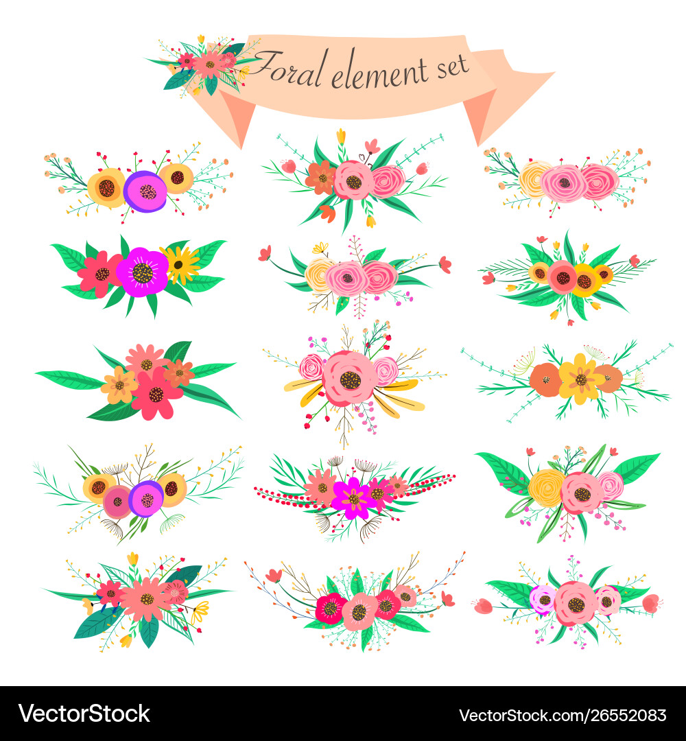 Floral element set decorative flower and leaf Vector Image