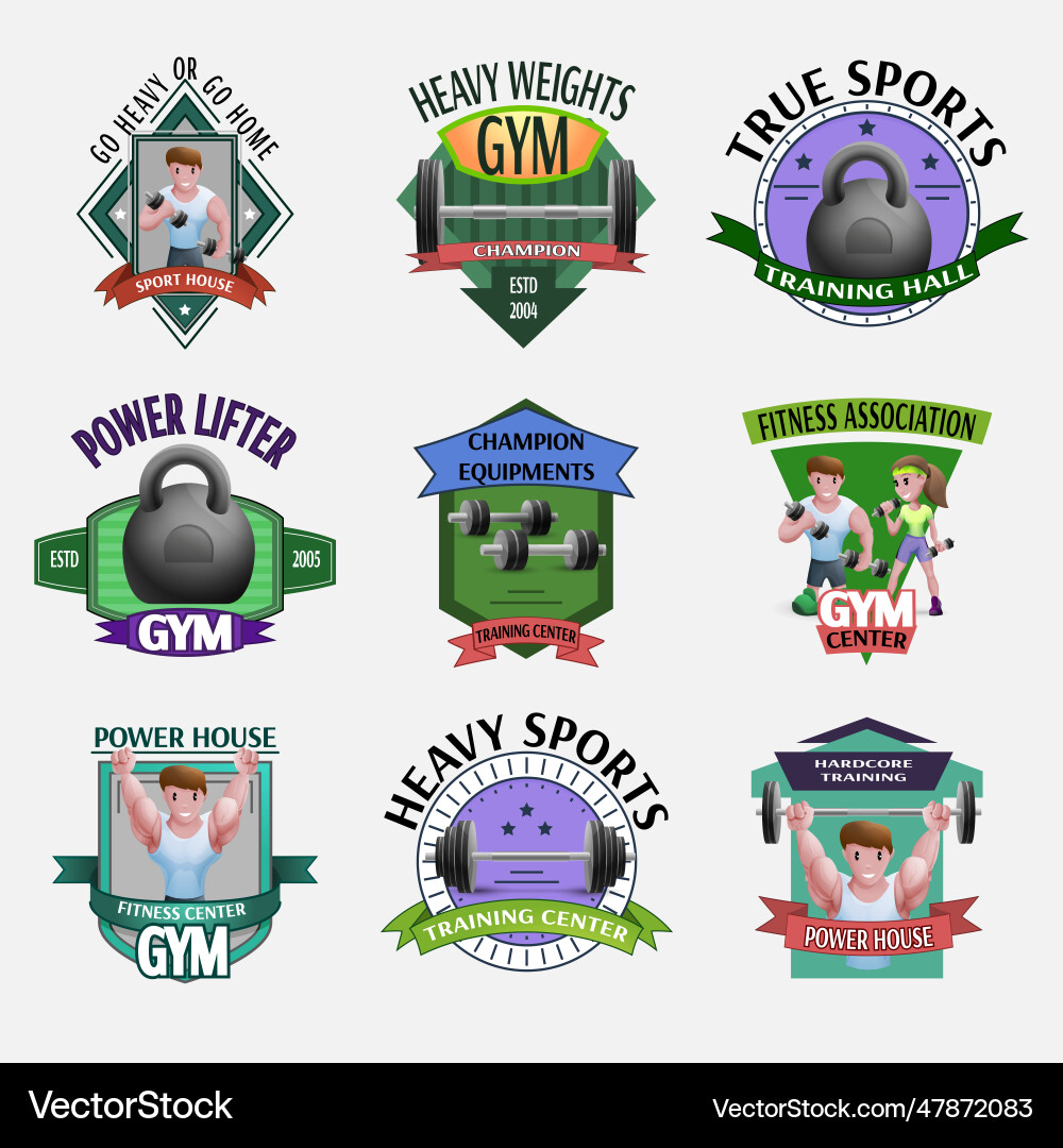 Heavy weights fitness emblems set heavy weights Vector Image