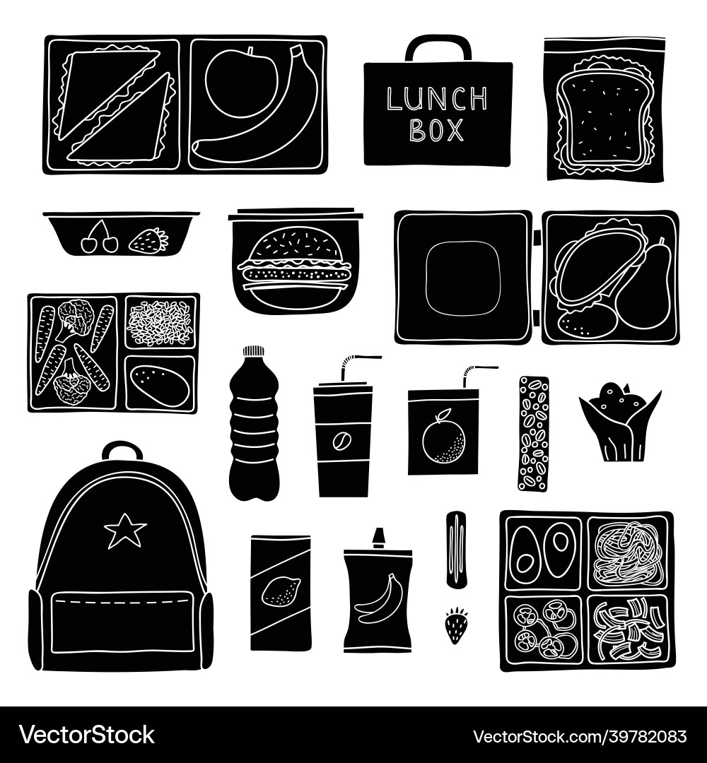 Set of hand drawn lunch boxes Royalty Free Vector Image