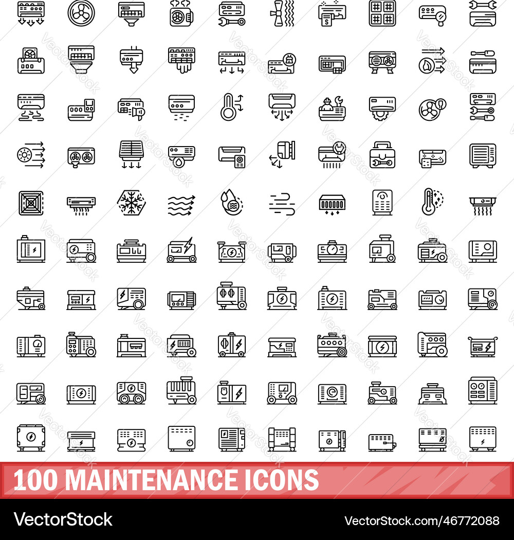 100 maintenance icons set outline style Royalty Free Vector