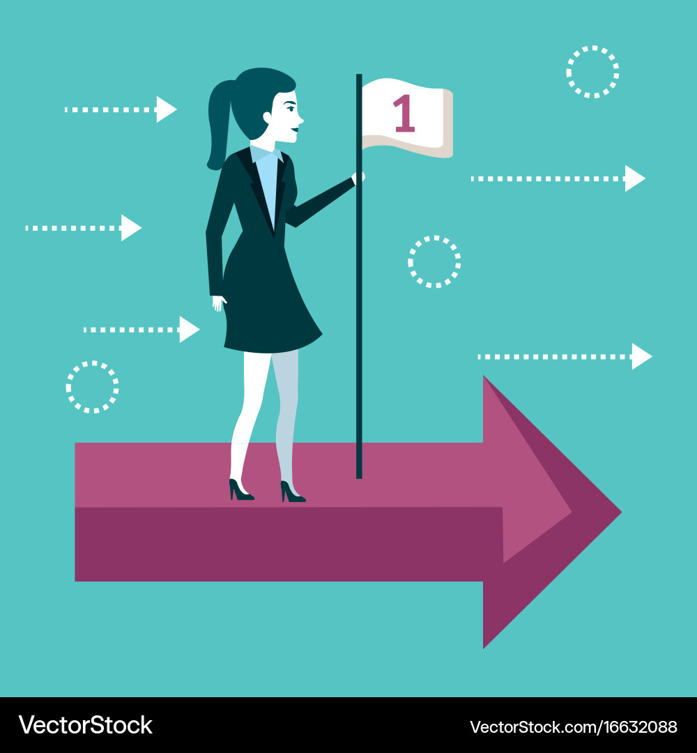 Business woman standing on the arrow with first Vector Image