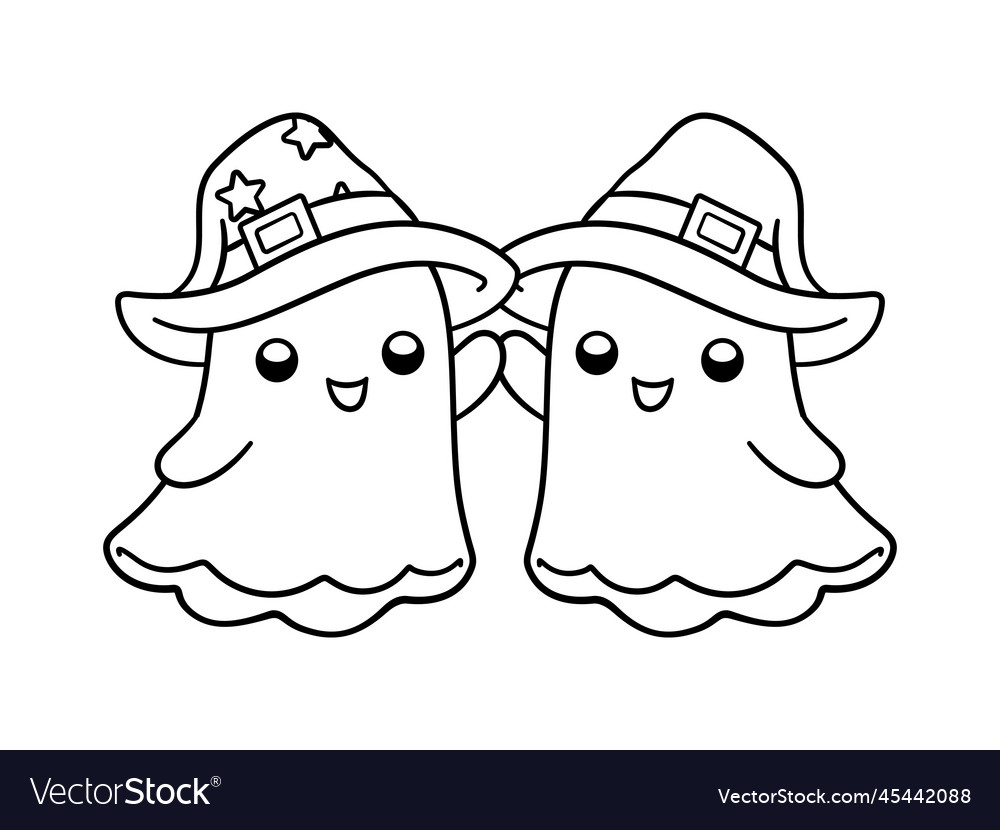 Cute ghosts wearing witch hats outline doodle Vector Image
