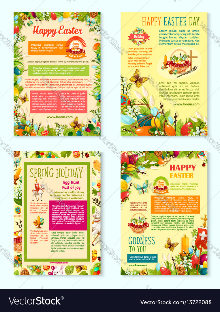 Easter day spring holidays poster template set Vector Image