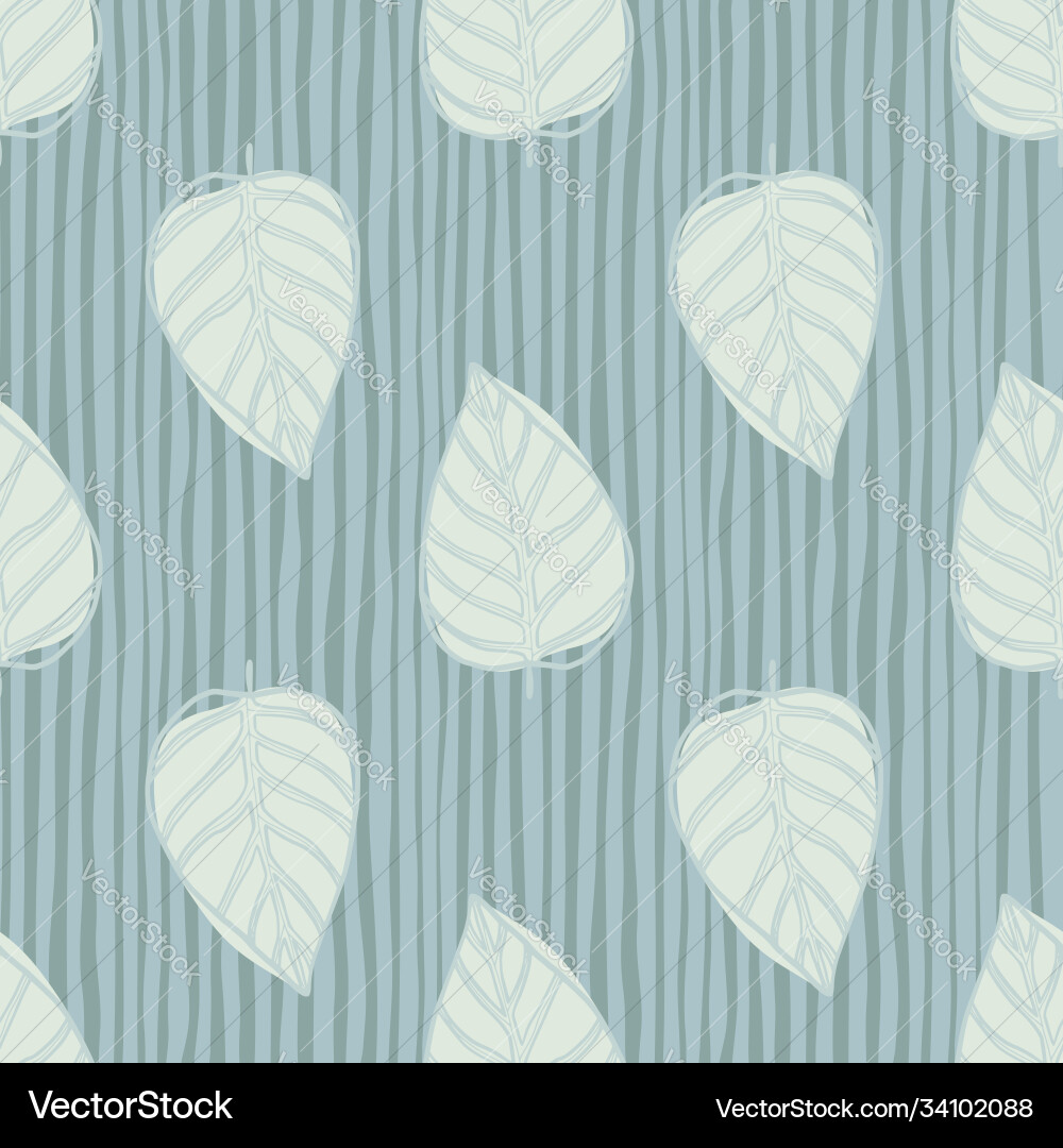 Light blue outline leaves ornament seamless Vector Image