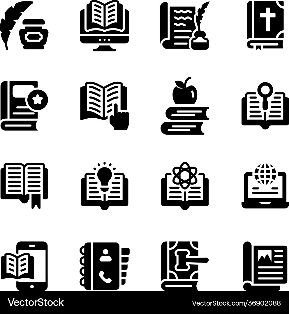 Pack literature in solid icons Royalty Free Vector Image