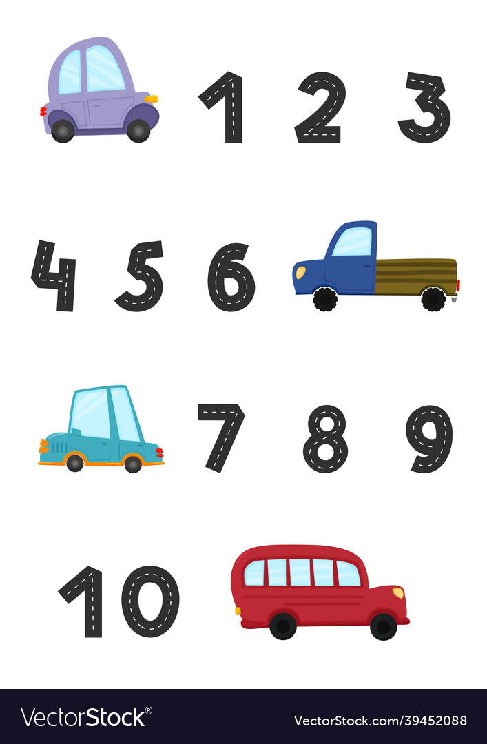 Poster with road numbers set of children s cars Vector Image