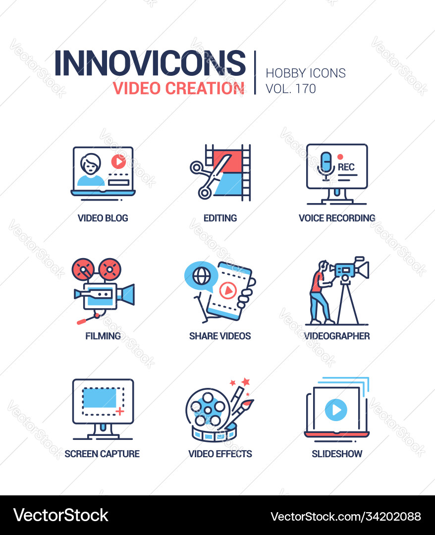 Video creation - line design style icons set Vector Image