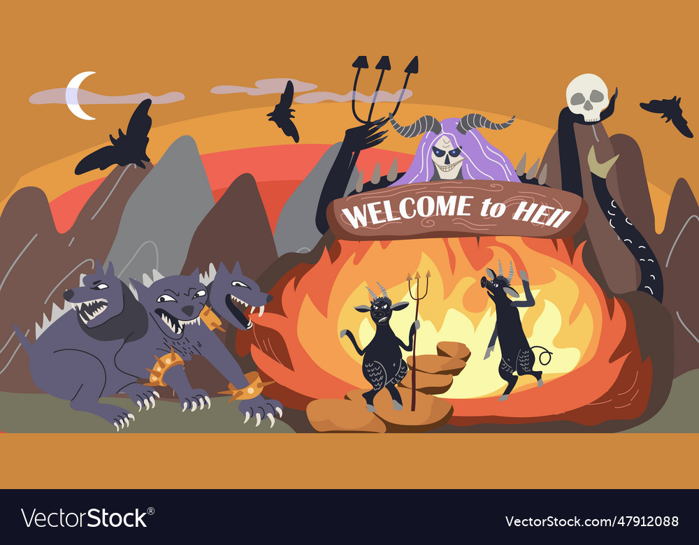 Welcome hell flat composition Royalty Free Vector Image