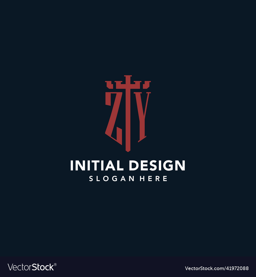 Zy initial monogram logos with sword and shield Vector Image