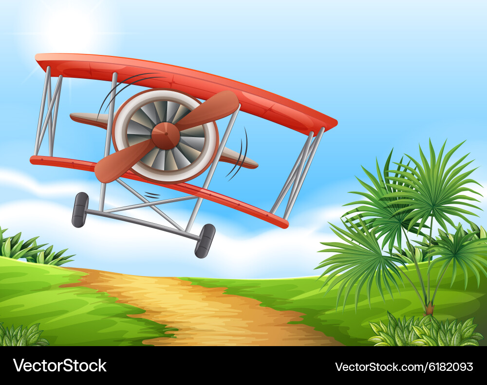 Airplane landing on dirt road Royalty Free Vector Image