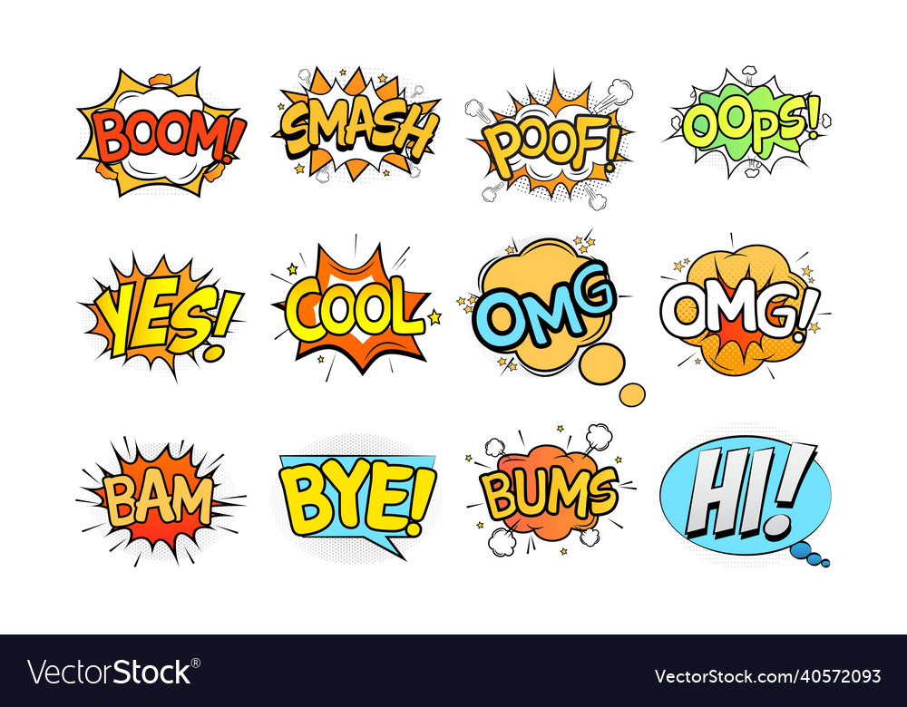 Comic explosion set speech bubbles Royalty Free Vector Image