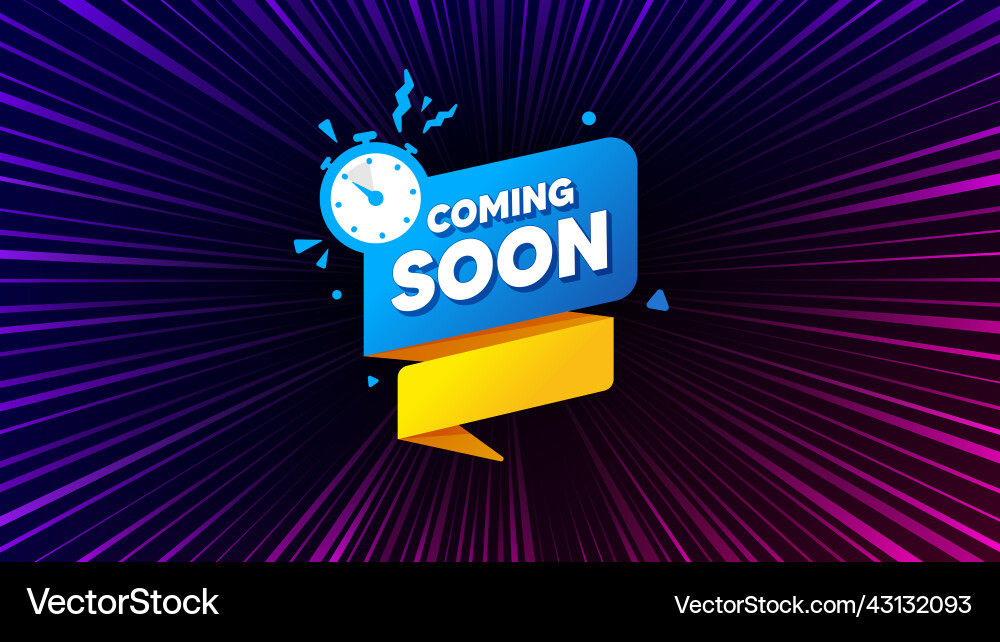 Coming soon paper banner timer announcement tag Vector Image