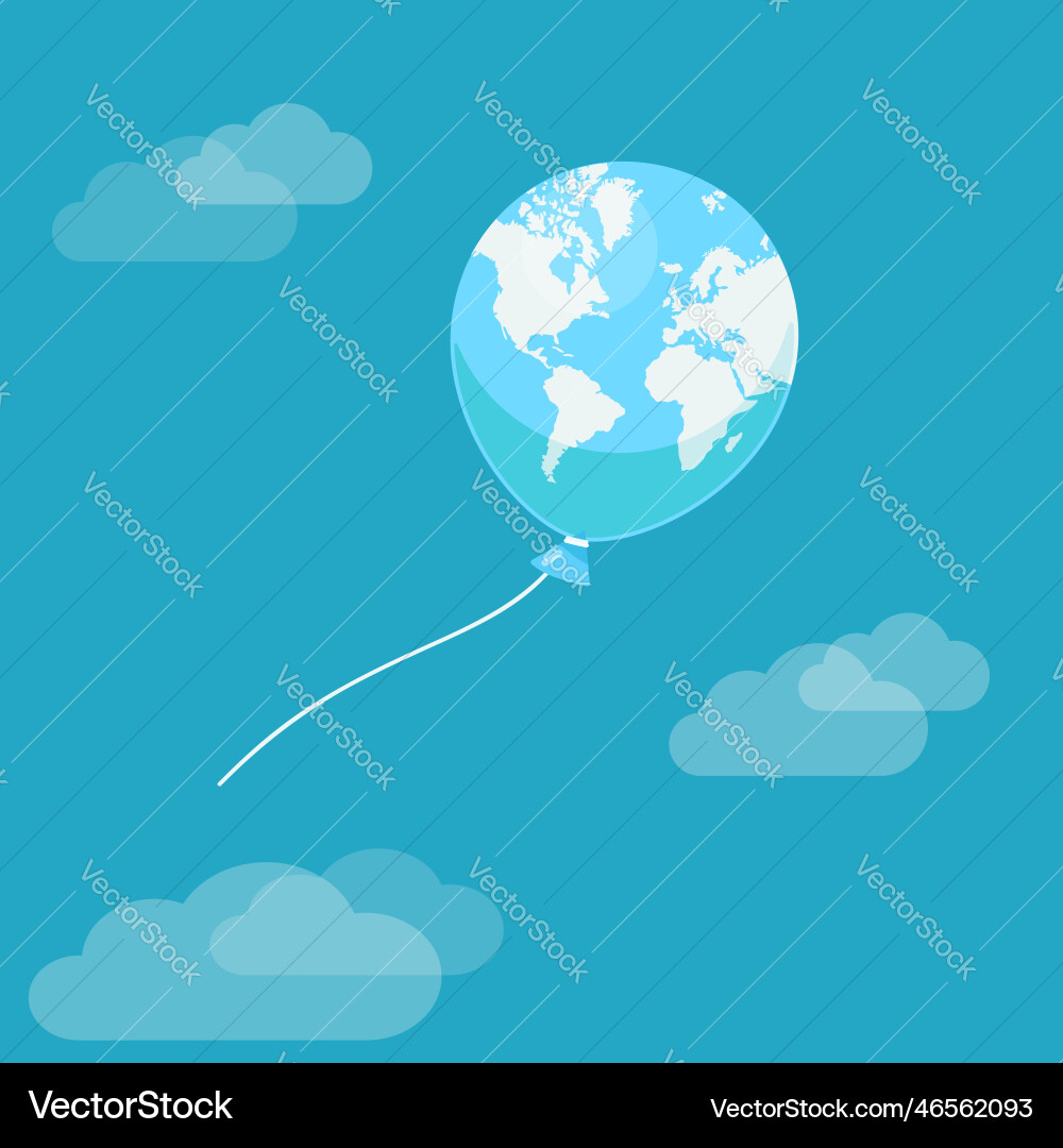 Earth globe balloon with world map flying in sky Vector Image