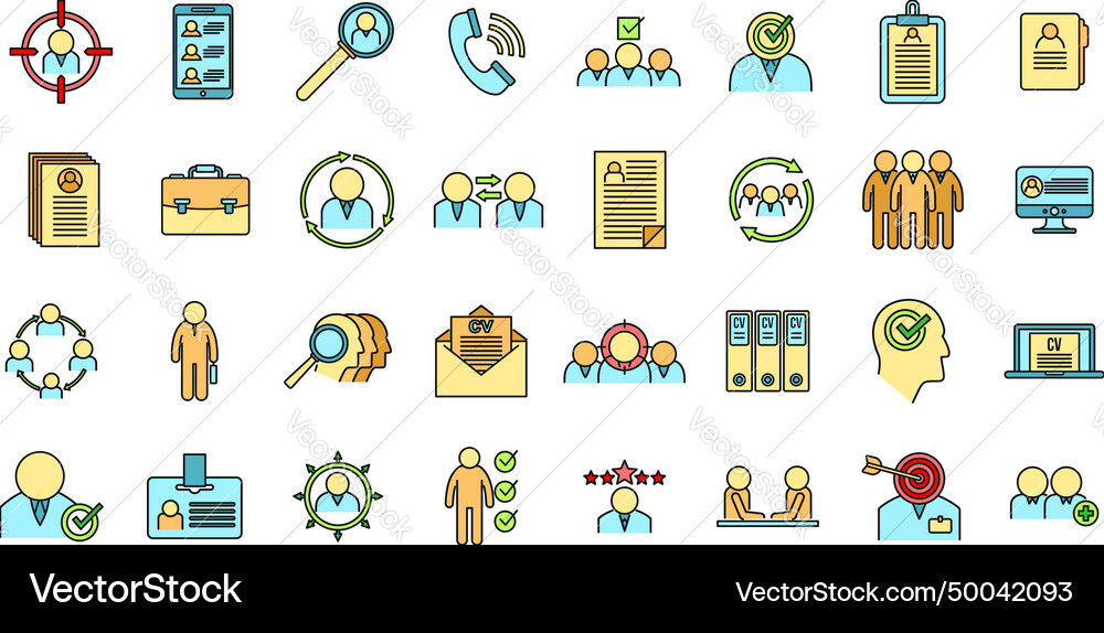 Headhunter staff icons set color line Royalty Free Vector