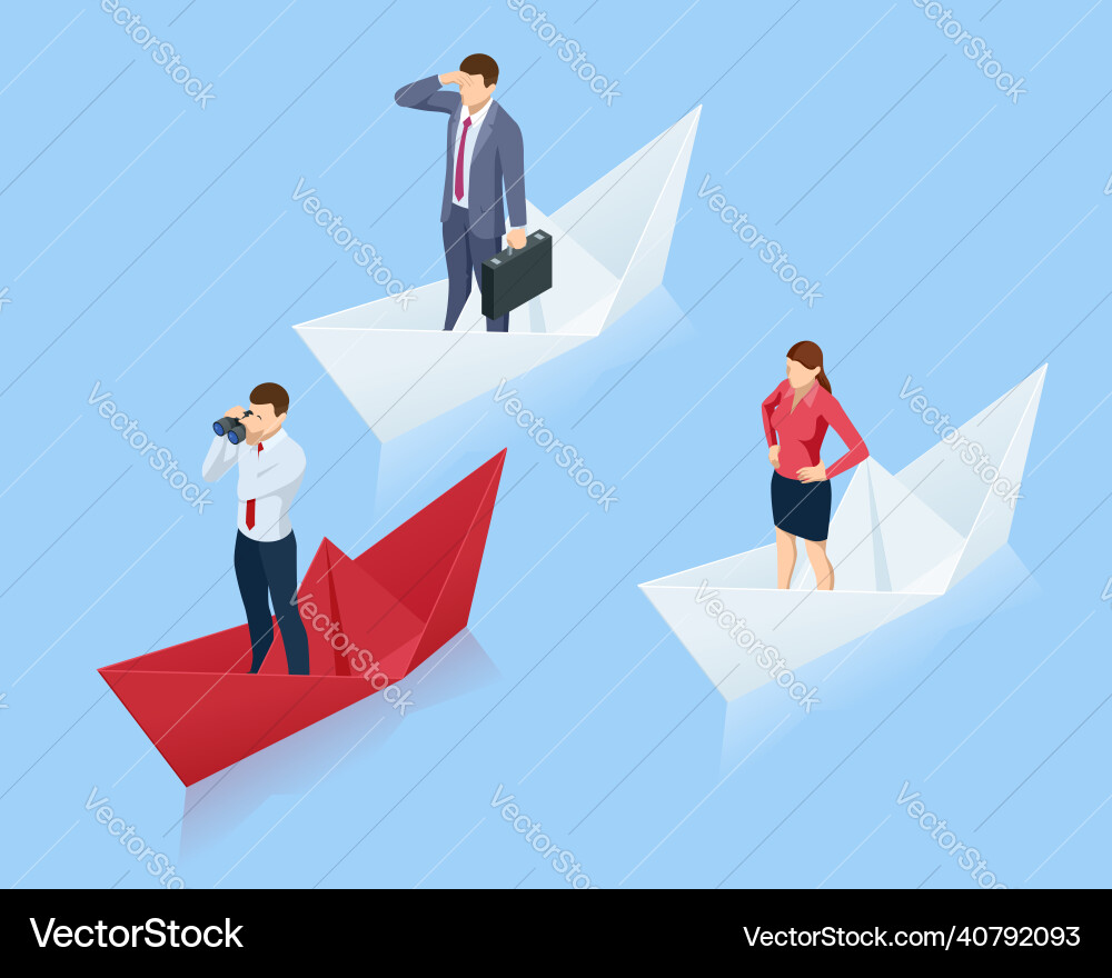 Leadership concept red leader paper ship leading Vector Image