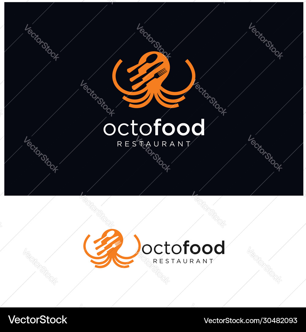 Octopus fast food logo design seafood Royalty Free Vector