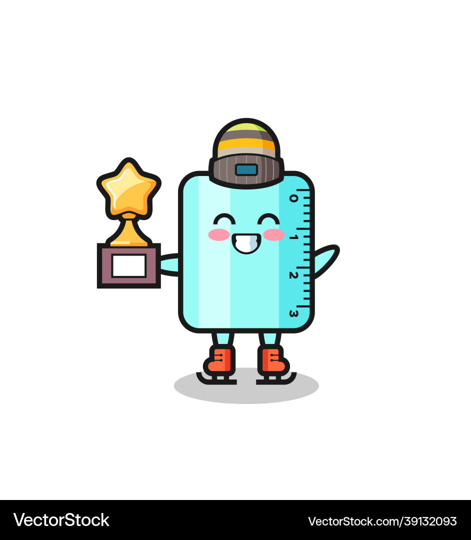 Ruler cartoon as an ice skating player hold Vector Image