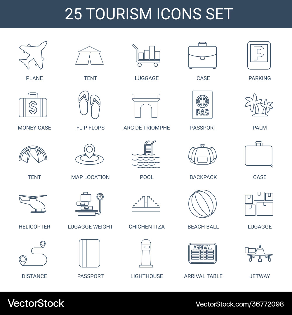 25 tourism icons Royalty Free Vector Image - VectorStock