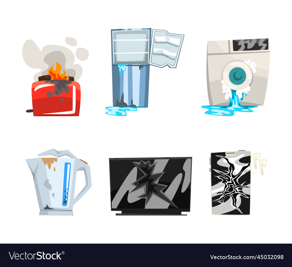 Broken home appliance with kettle toaster Vector Image