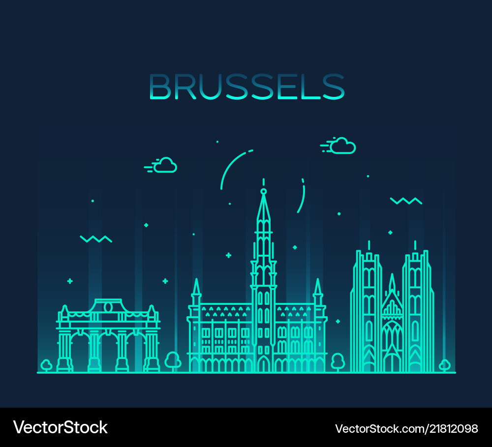 Brussels skyline belgium linear style city Vector Image