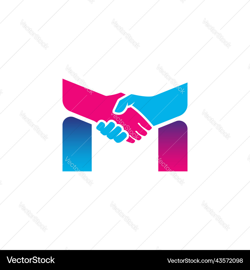Handshake logo isolated on letter m alphabet Vector Image