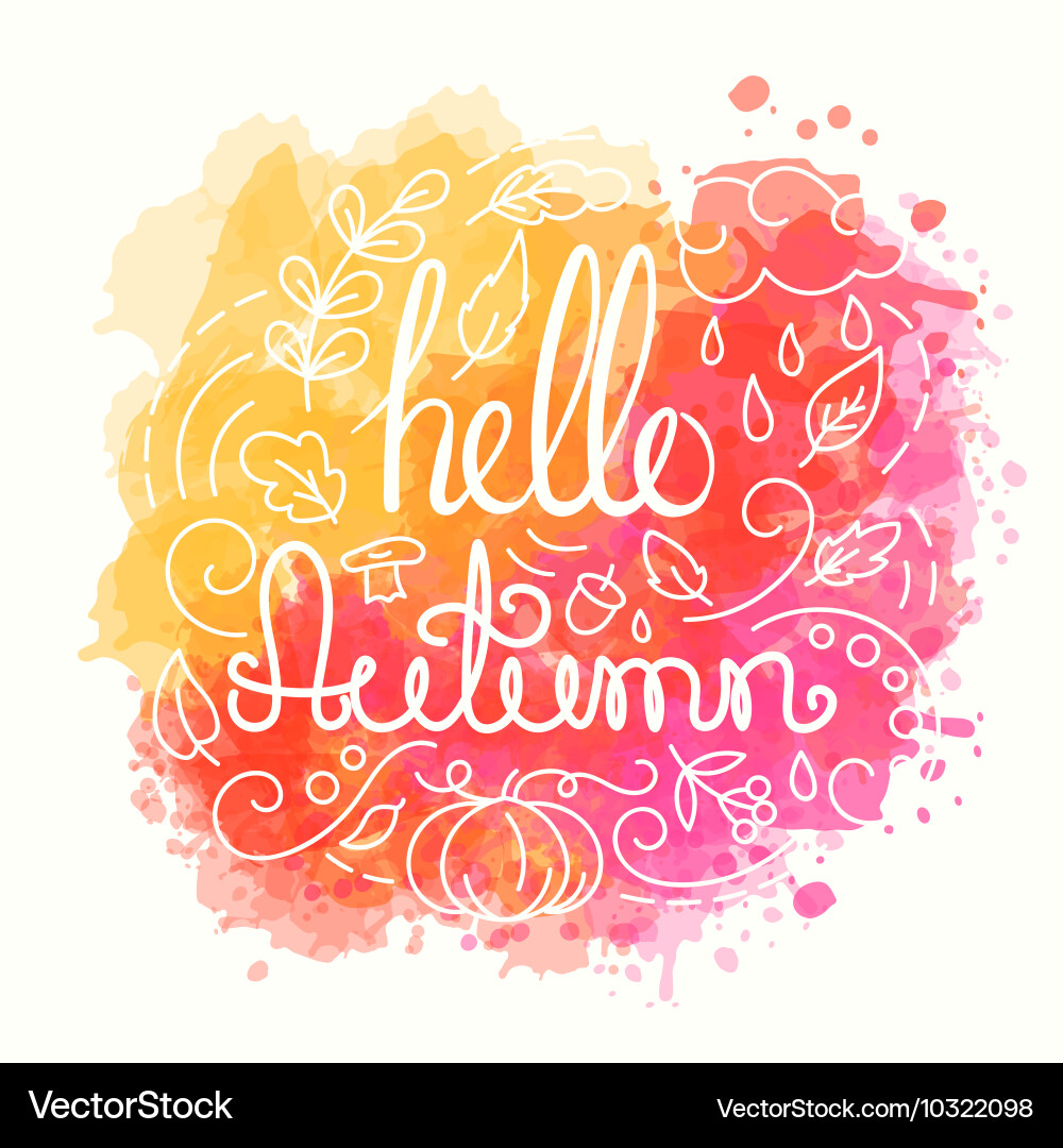Hello autumn card with lettering Royalty Free Vector Image