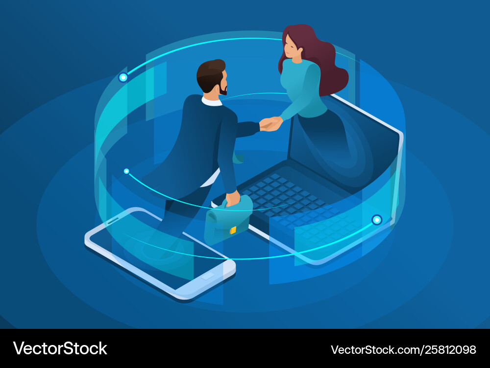 Isometric business global online collaboration Vector Image