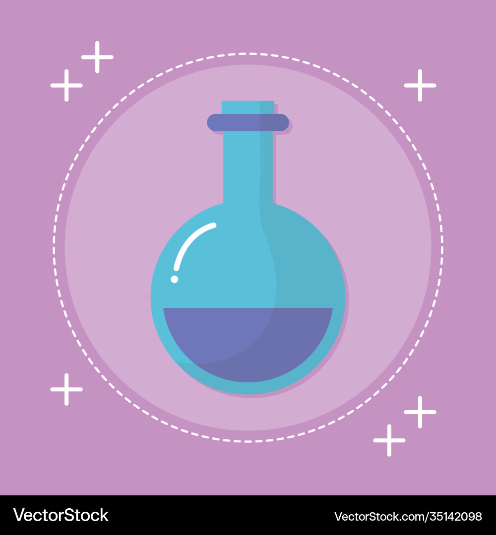 Laboratory flask with purple liquid on pink Vector Image