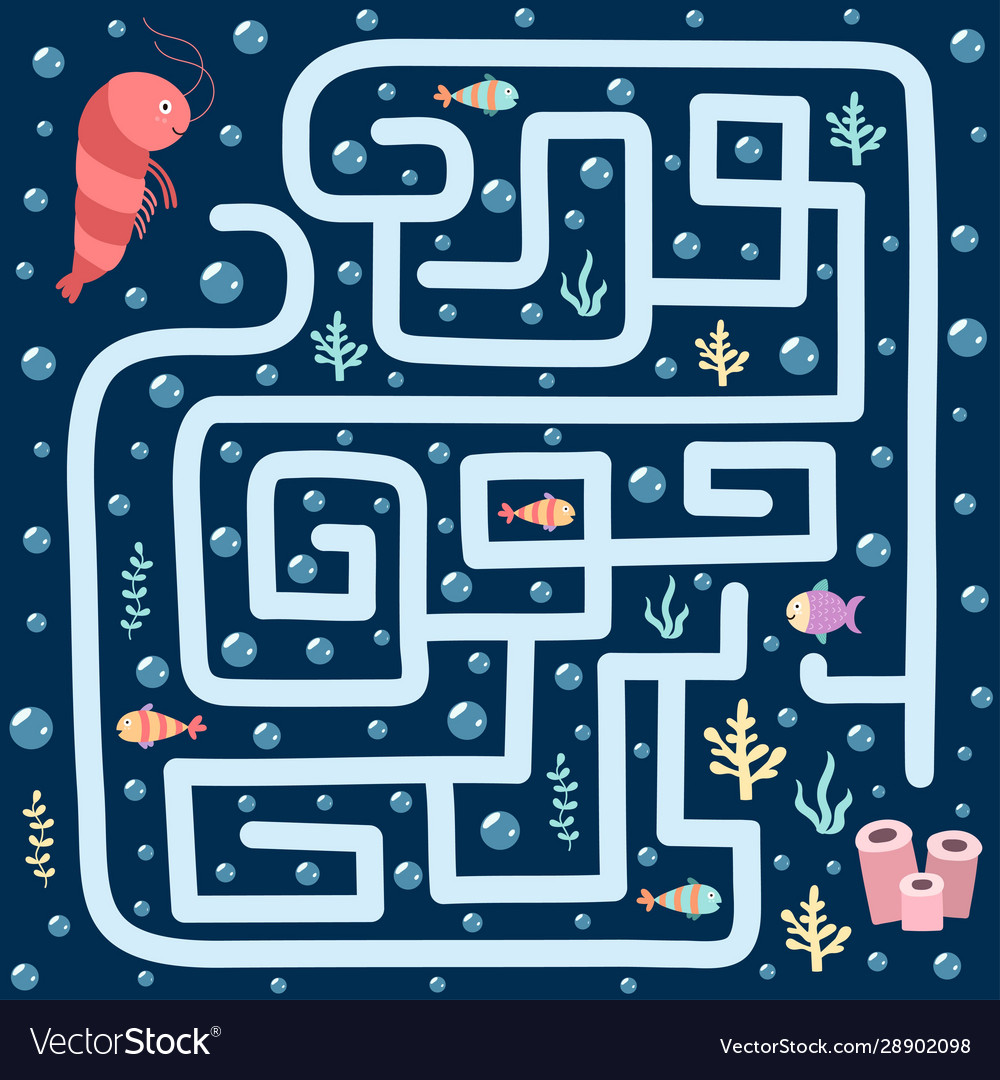 Sea maze game for kids help shrimp find the Vector Image