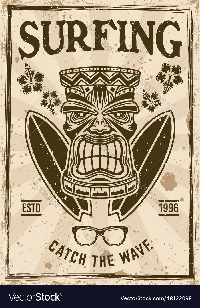 Surfing vintage poster Royalty Free Vector Image