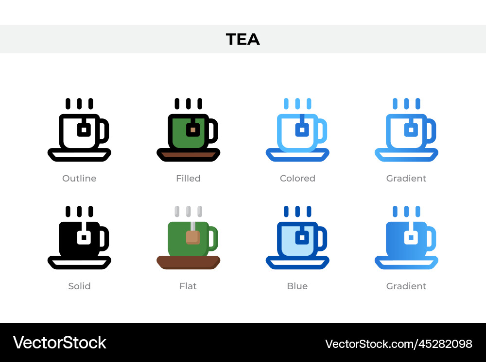 Tea icons in different style icons set Royalty Free Vector