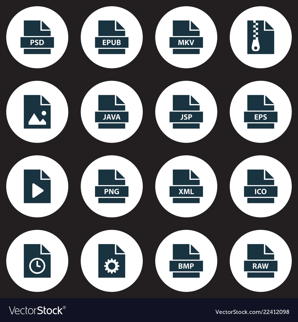 Types icons set with bmp system doc and other Vector Image