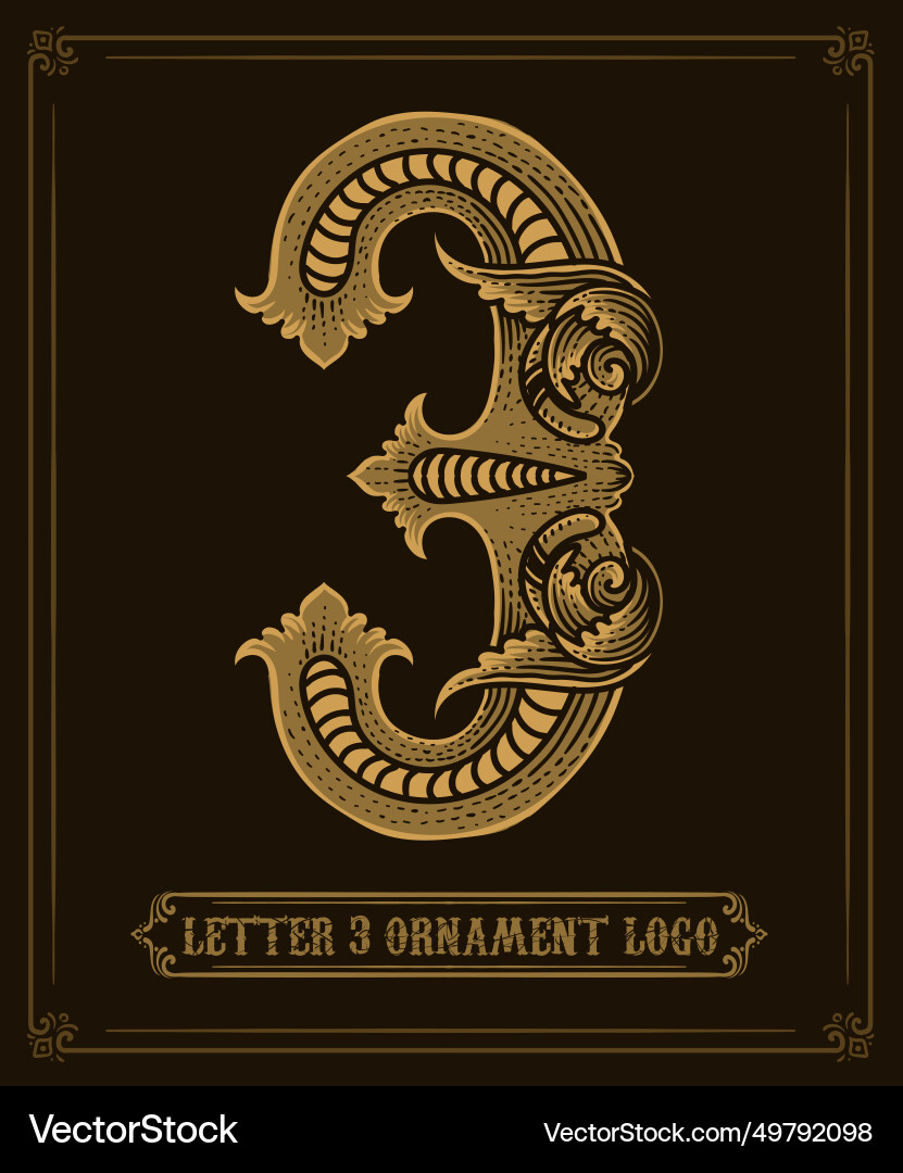 Vintage ornament logo number 3 Royalty Free Vector Image