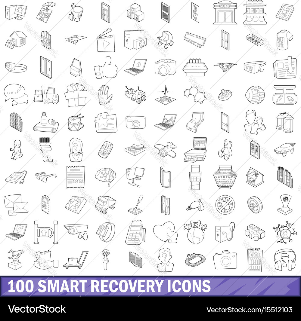 100 smart recovery icons set outline style Vector Image