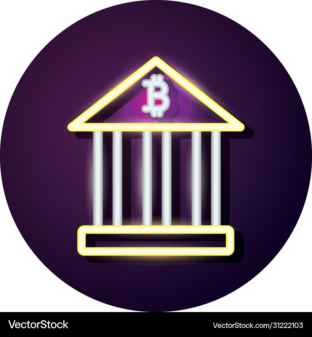 Bank building with bitcoin crypto currency neon Vector Image