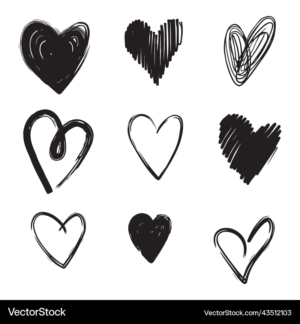 Big set of hand-drawn hearts on a white Royalty Free Vector
