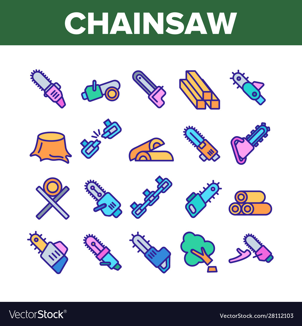Chainsaw collection elements icons set Royalty Free Vector