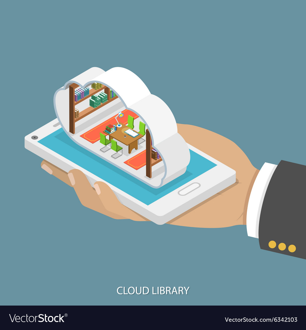 Cloud library flat isometric concept Royalty Free Vector