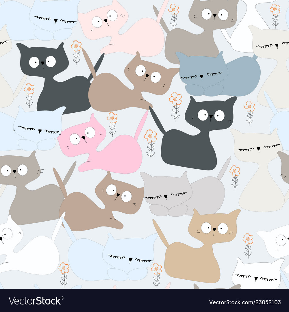 Cute funny cat seamless pattern Royalty Free Vector Image