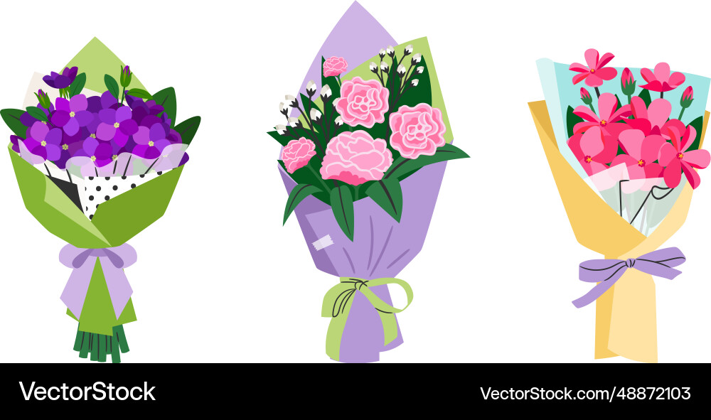 Flower bouquets isolated garden flowers Royalty Free Vector