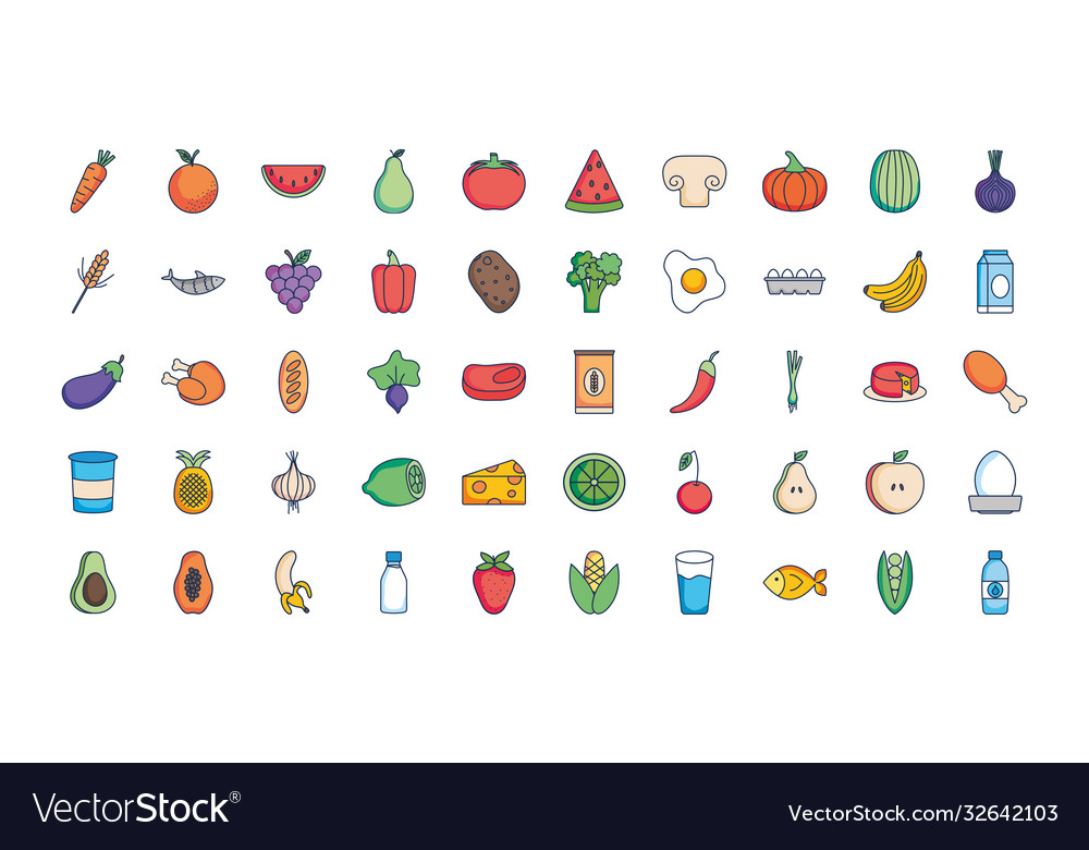 Healthy food icon set line fill style Royalty Free Vector