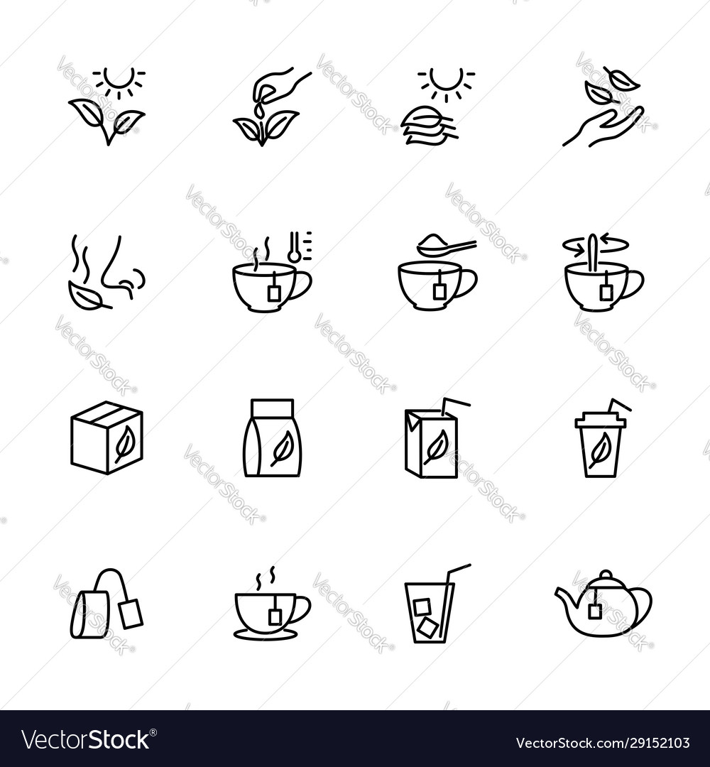 Line icon set tea processing and serving Vector Image